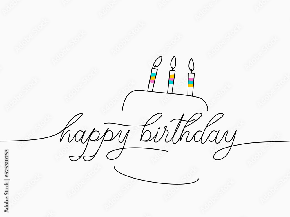 simple black happy birthday text with cake and candles lettering ...