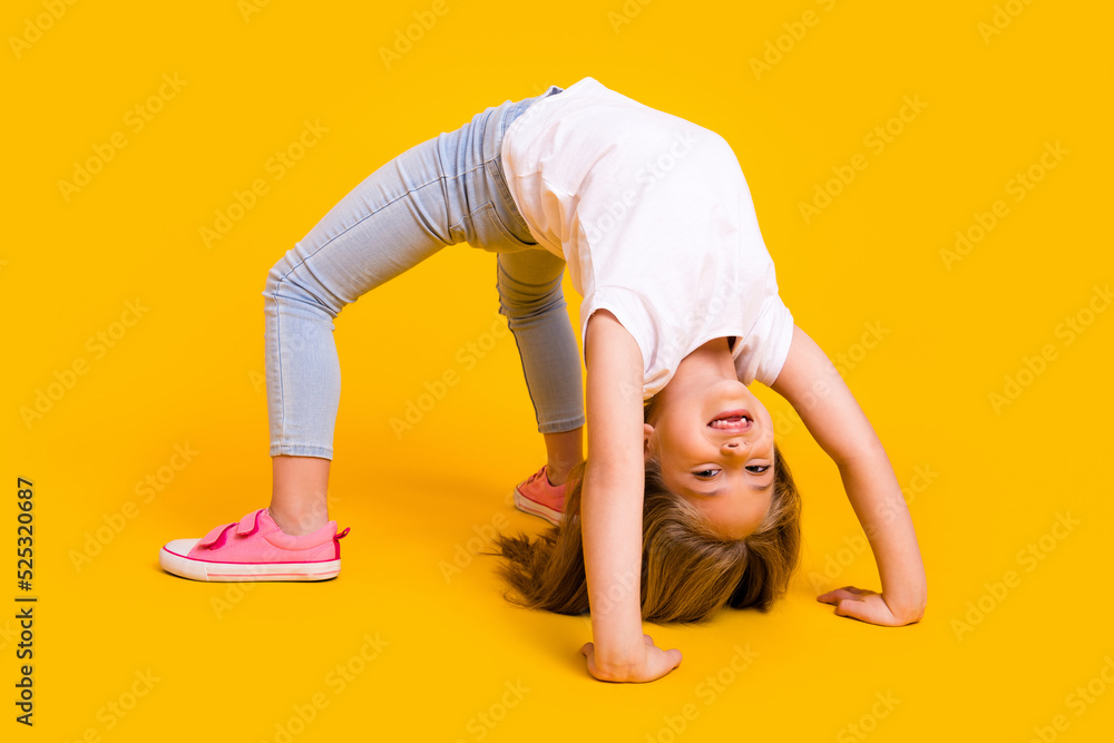 Full length photo of funky attractive school girl wear white t-shirt ...