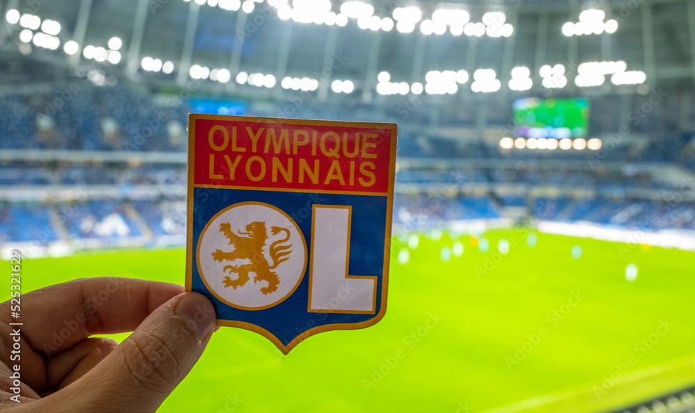 September 12, 2021, Lyon, France. The emblem of the football club ...