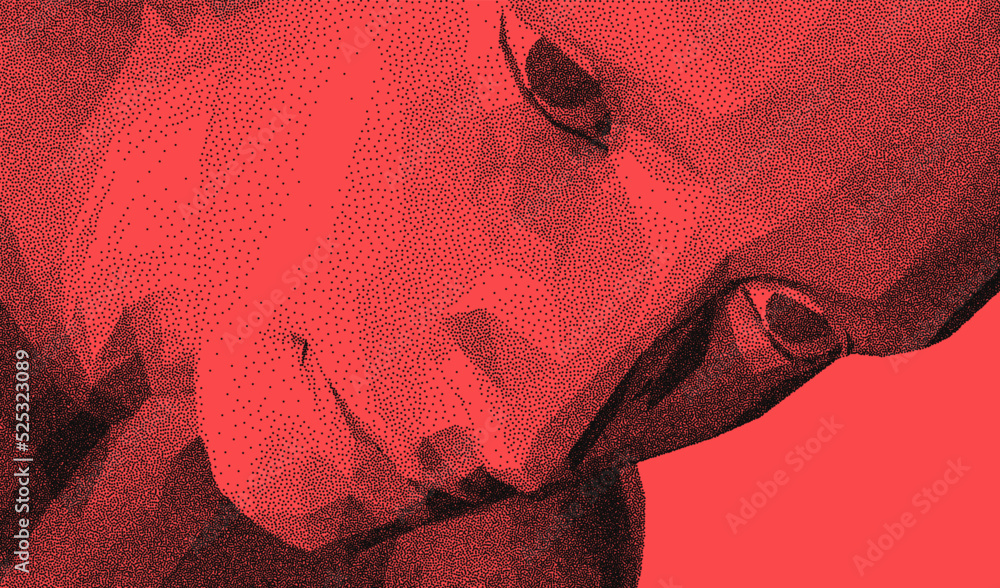 Man's face looking down. Abstract digital human head. Minimalistic ...