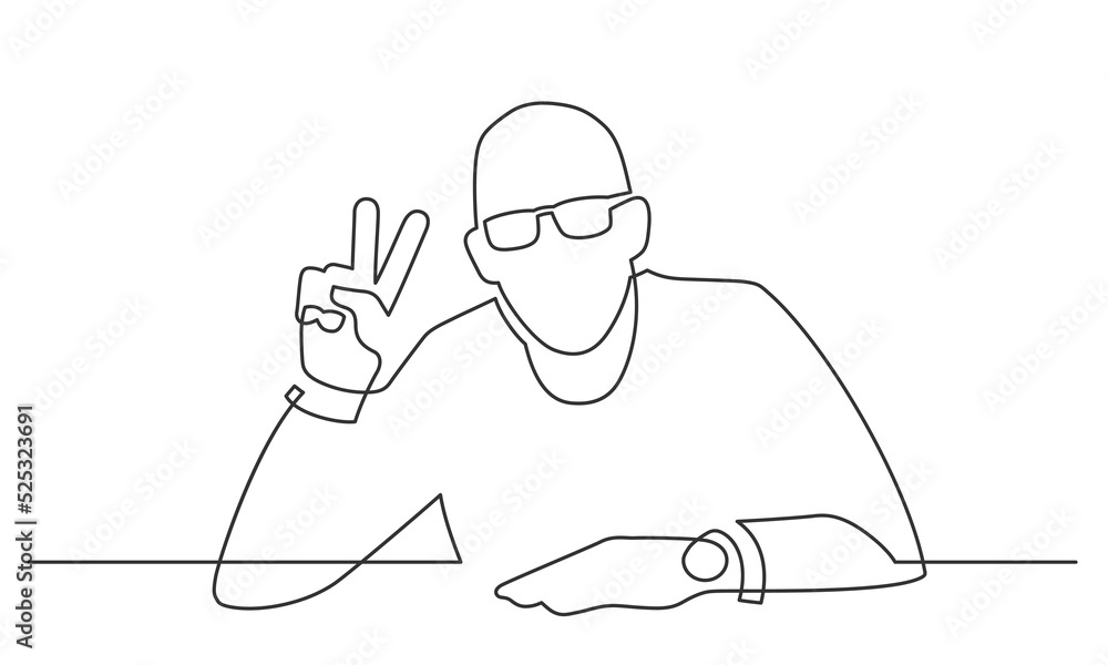 Continuous line drawing of man showing victory sign. Vector ...