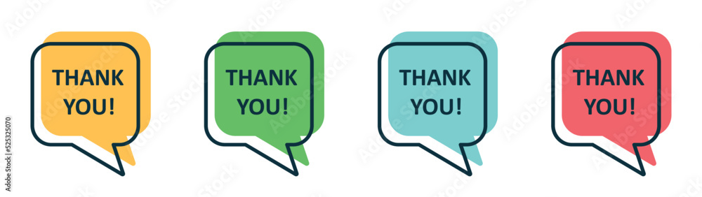 Set of thank you speech bubble. Thank you symbols, speech bubble. Thank ...