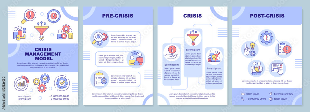 Crisis communication purple brochure template. Leaflet design with ...
