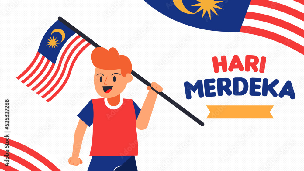 Flat design hari merdeka banner with cute cartoon illustration Stock ...
