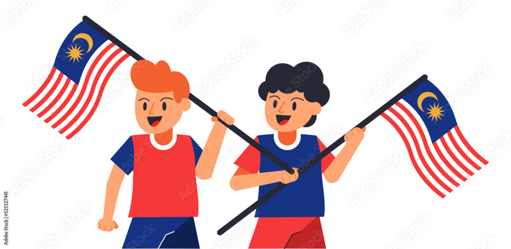 flat illustration kids holding malaysian flag for malaysia independence ...