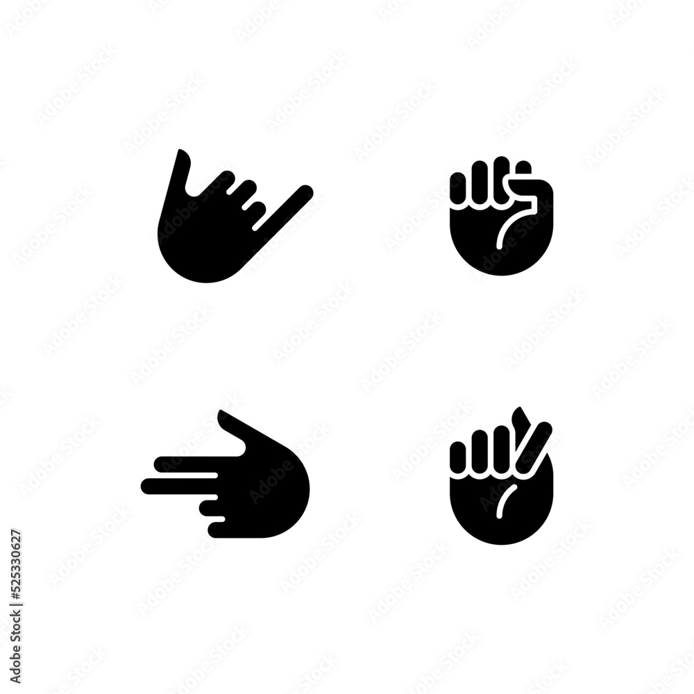 Friendly and aggressive gestures black glyph icons set on white space ...