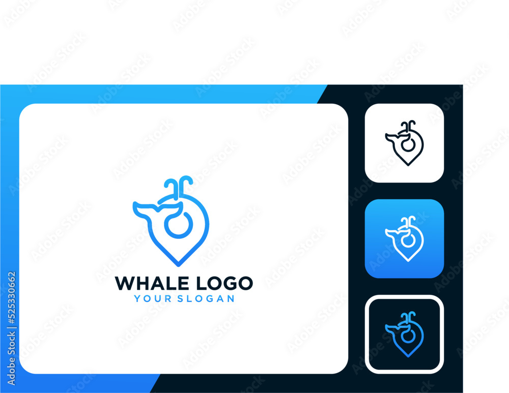 whale logo design with location and line art Stock Vector | Adobe Stock