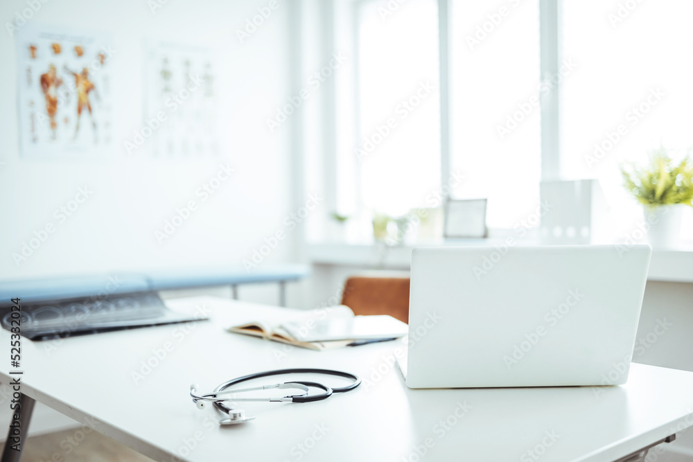 Professional doctor's office interior with medical equipment, medicine ...