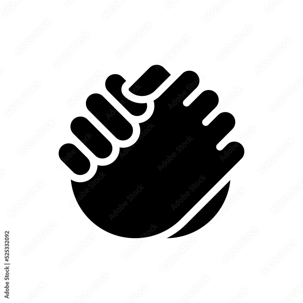 Friendly handshake black glyph icon. Joining hands. Buddies greeting ...