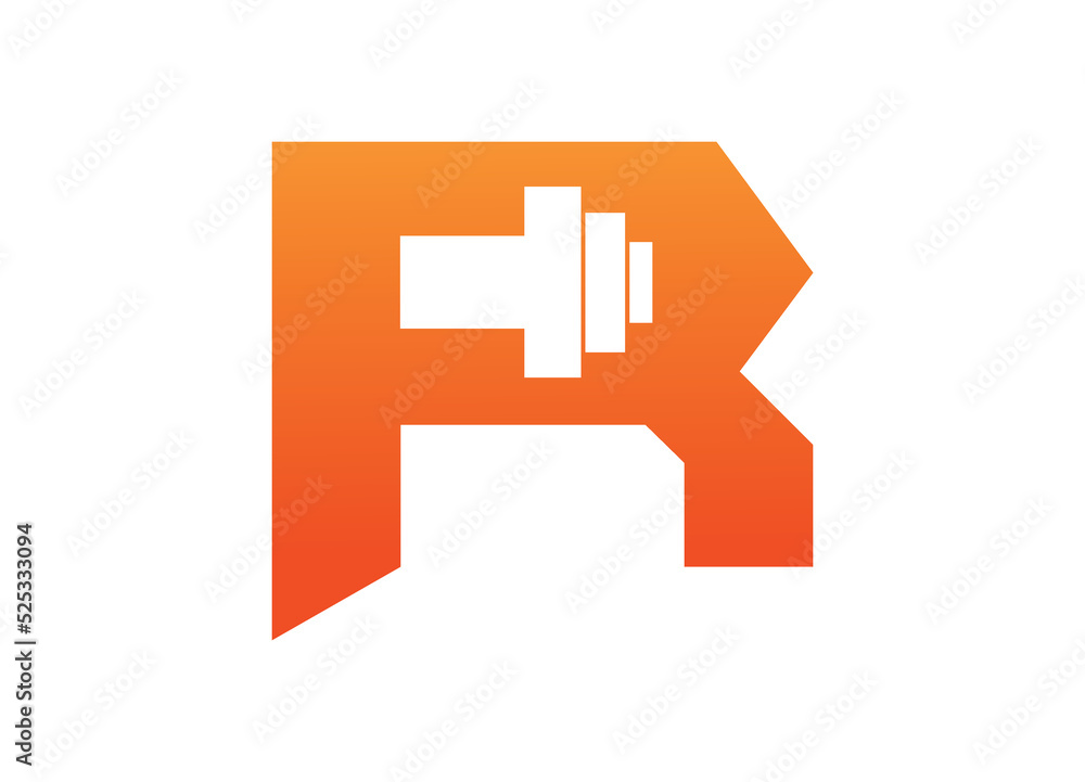 Letter R Logo With barbell. Fitness Gym logo with white background ...