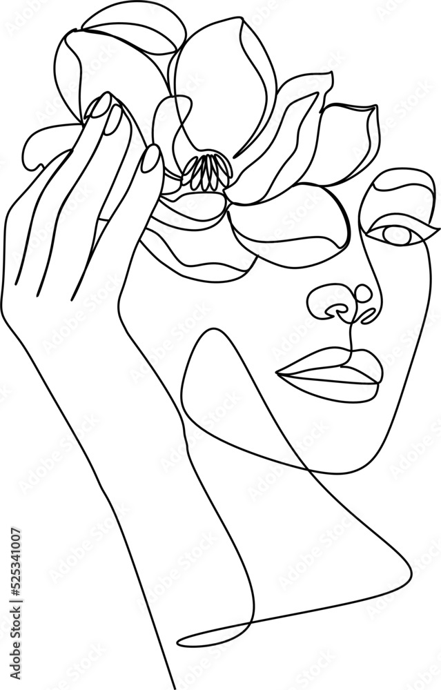 Flower Girl Vector One Line Drawing. Flower Line Art, One Line Art ...