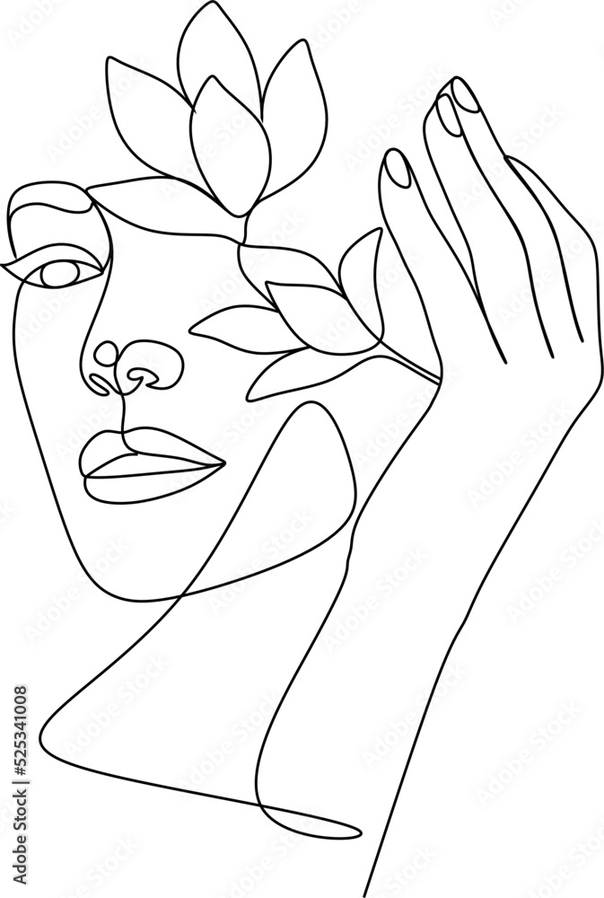Flower Girl Vector One Line Drawing. Flower Line Art, One Line Art ...