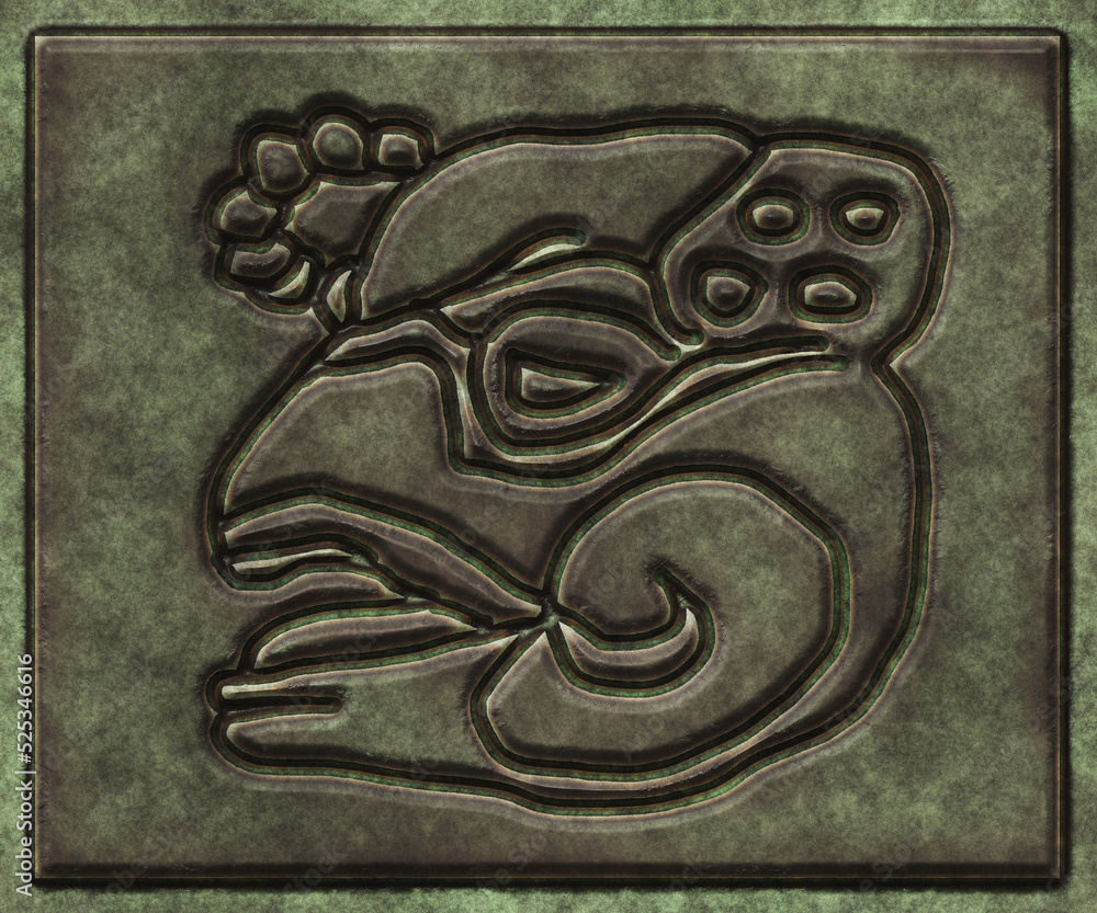 Glyphs- symbol hieroglyphic mayan. Coinage on metal- 3d illustration ...
