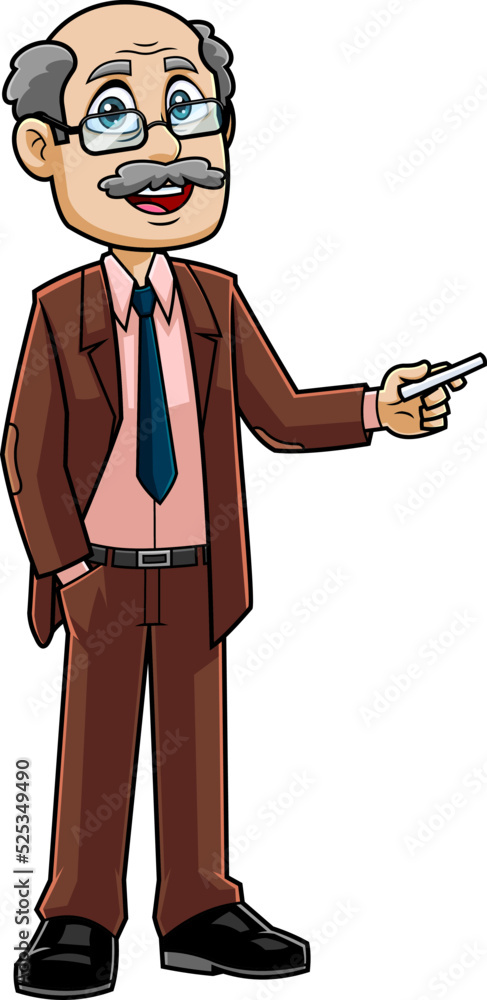 Science Professor Cartoon Character Talk And Show With Chalk. Vector ...