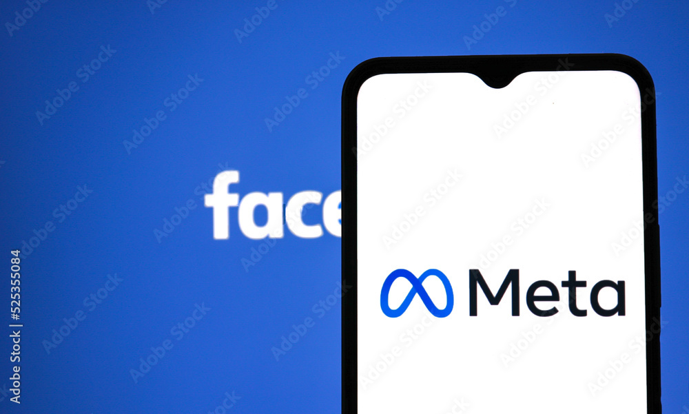 Meta logo Meta logo on the smartphone screen and Facebook logo ...