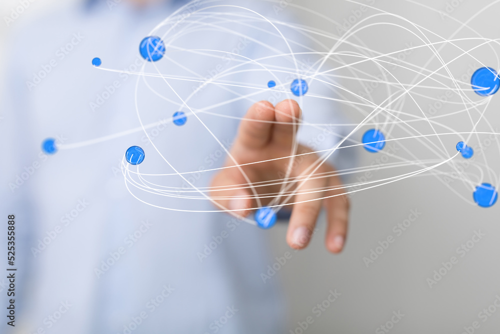 Global network. Blockchain. 3D illustration. Neural networks and ...