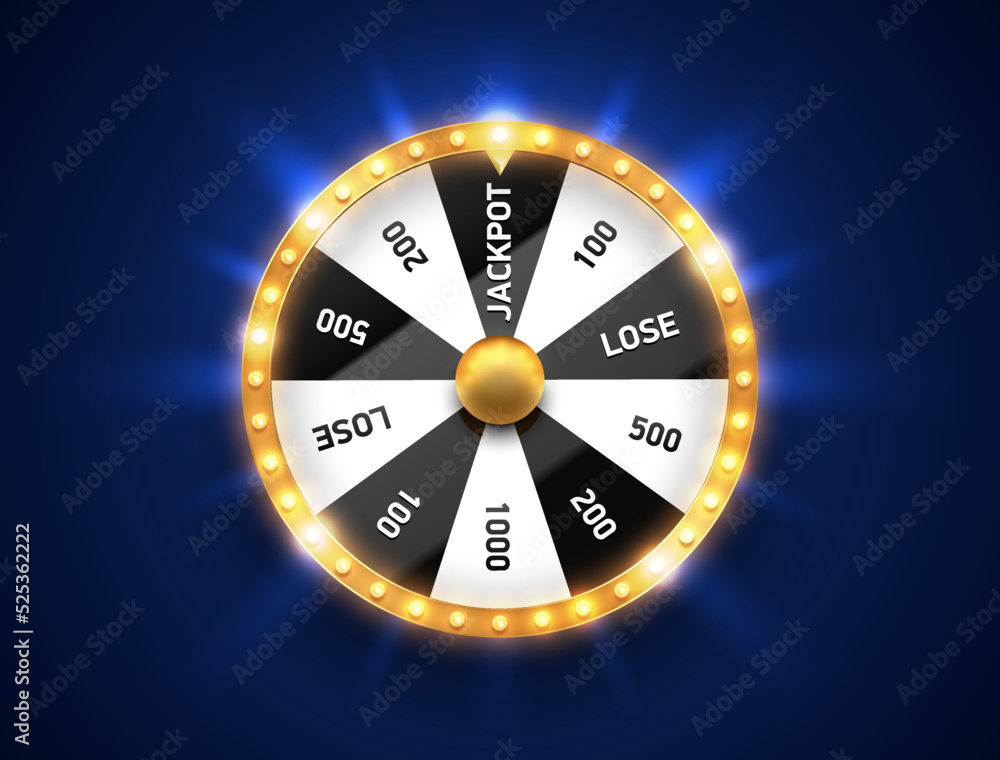 Bright fortune wheel spin mashine. Shiny led bulbs frame, isolated on ...