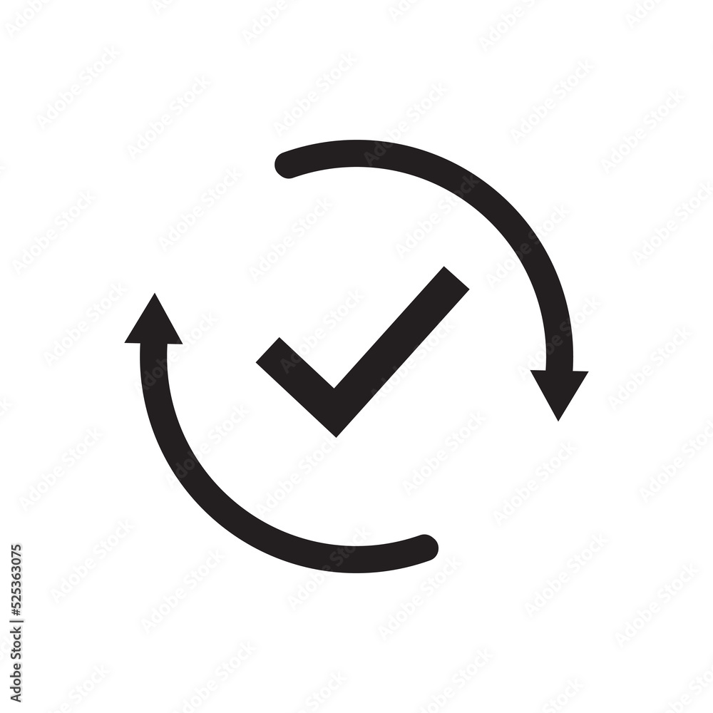 round done checking sync icon, simple rotating checkmark flat design ...