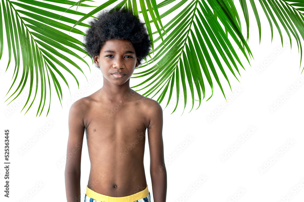 African boy unless shirt without emotions face, standing in front of ...