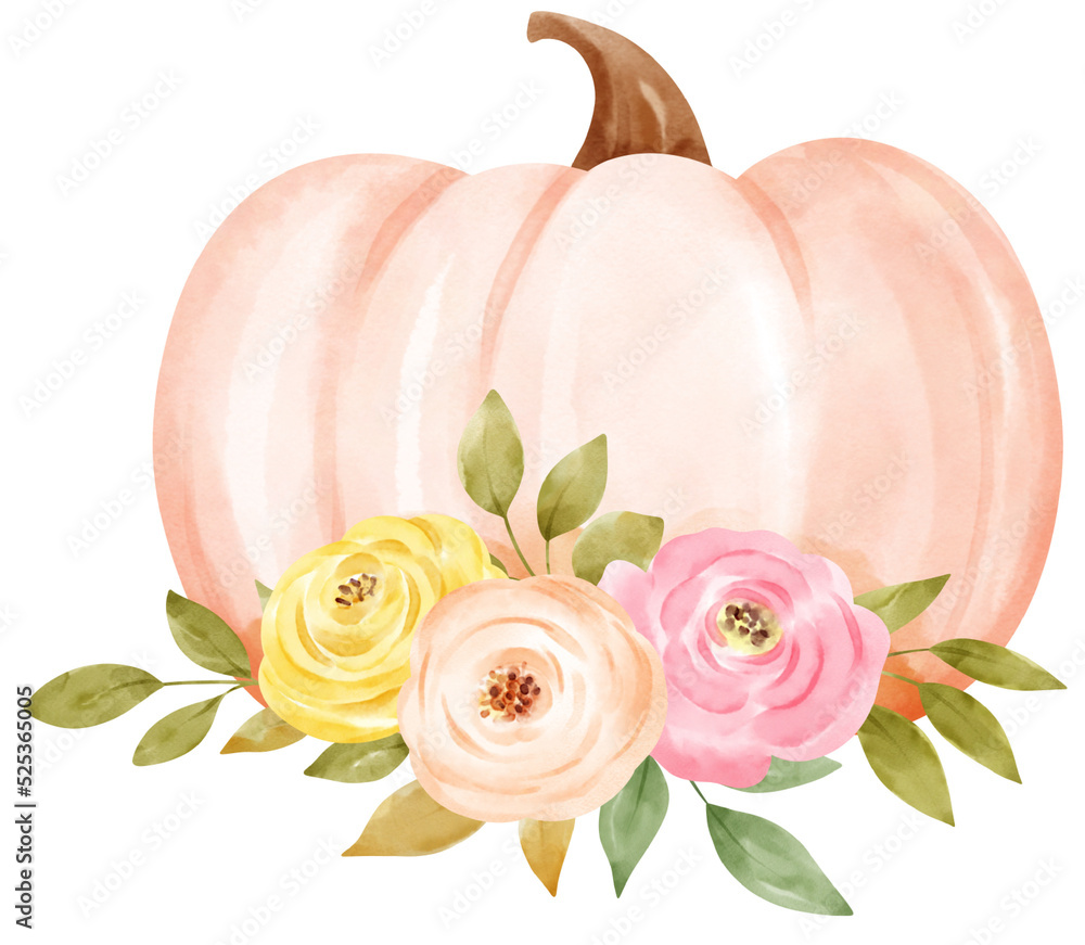 Pink pastel pumpkin with flower autumn Stock Illustration | Adobe Stock