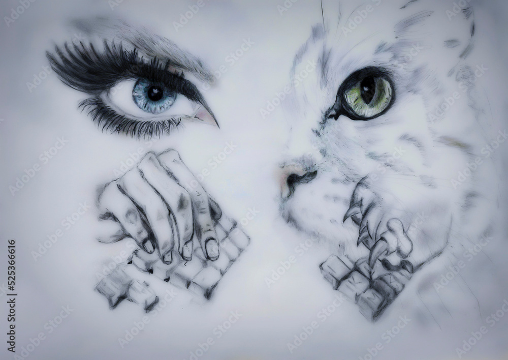Abstract drawing, sketch depicting a half-cat man - online ...