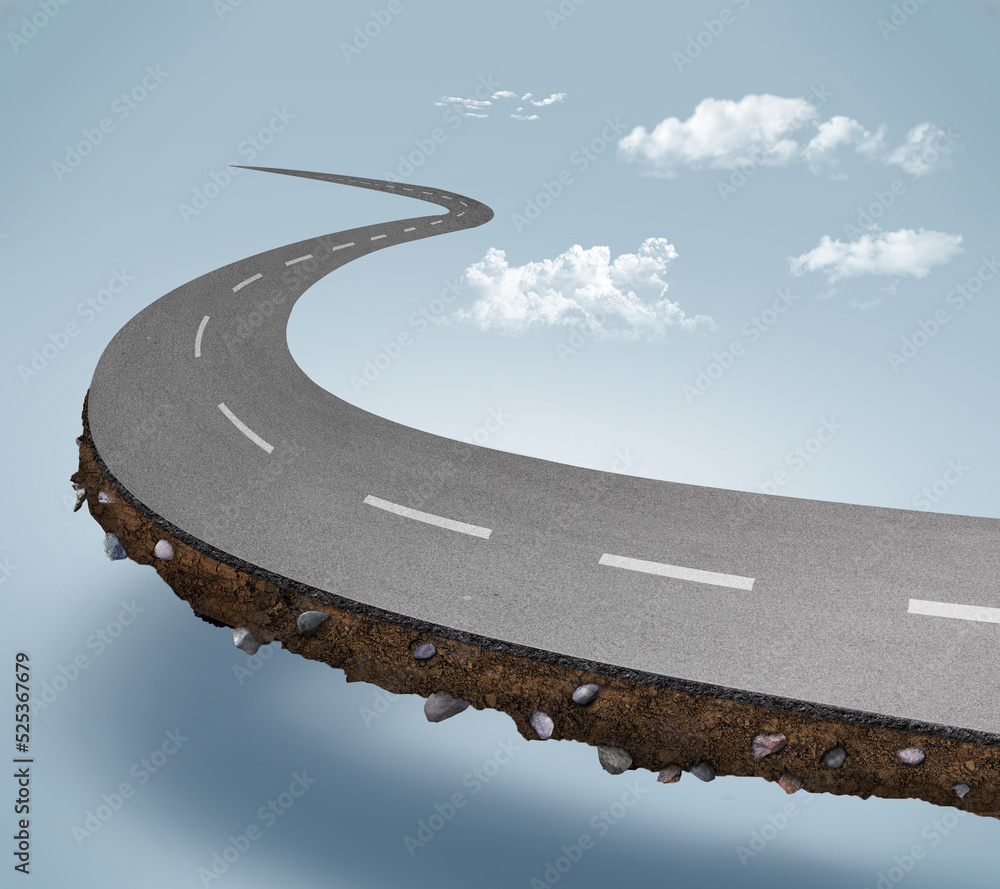 3d illustration straight highway road isolated with clouds. motorway ...