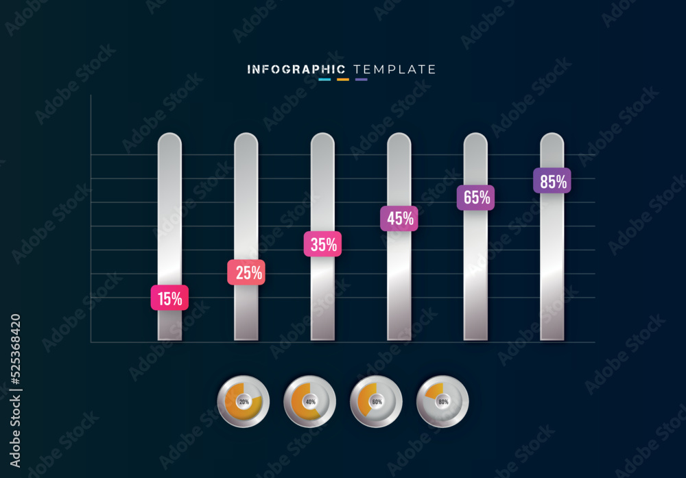 Colorful 6 step bar chart business infographic presentation element on ...