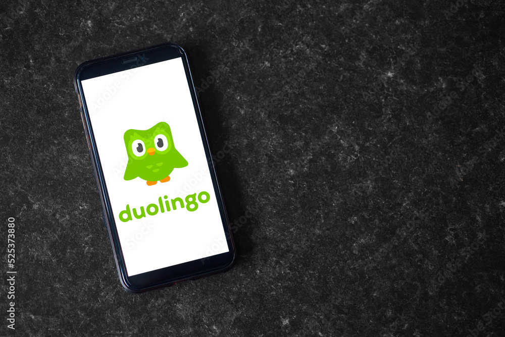 UK, Newcastle, August 21, 2022: The Duolingo logo on the screen of a ...