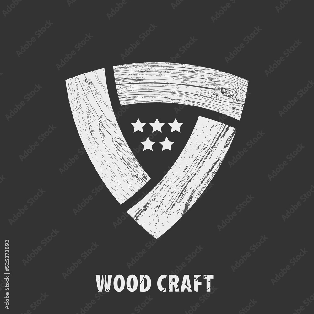 Wood craft logo in gray. Woodworks professional service. Reuleaux ...