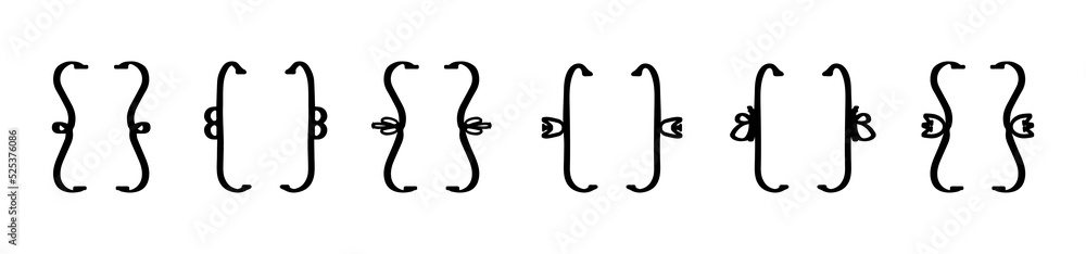Set of 6 various black curly braces isolated on white background Modern ...