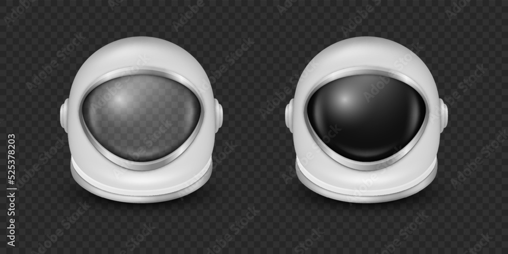 Vector 3d Realistic Astronaut Helmets, Cosmonaut Mask with Transparent ...