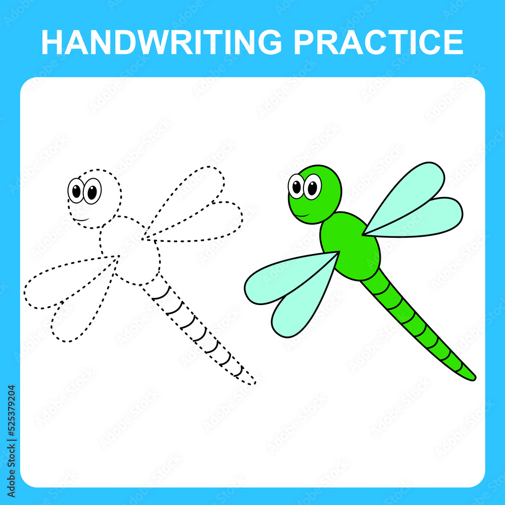 Handwriting practice. Draw lines and color the dragonfly. Educational ...