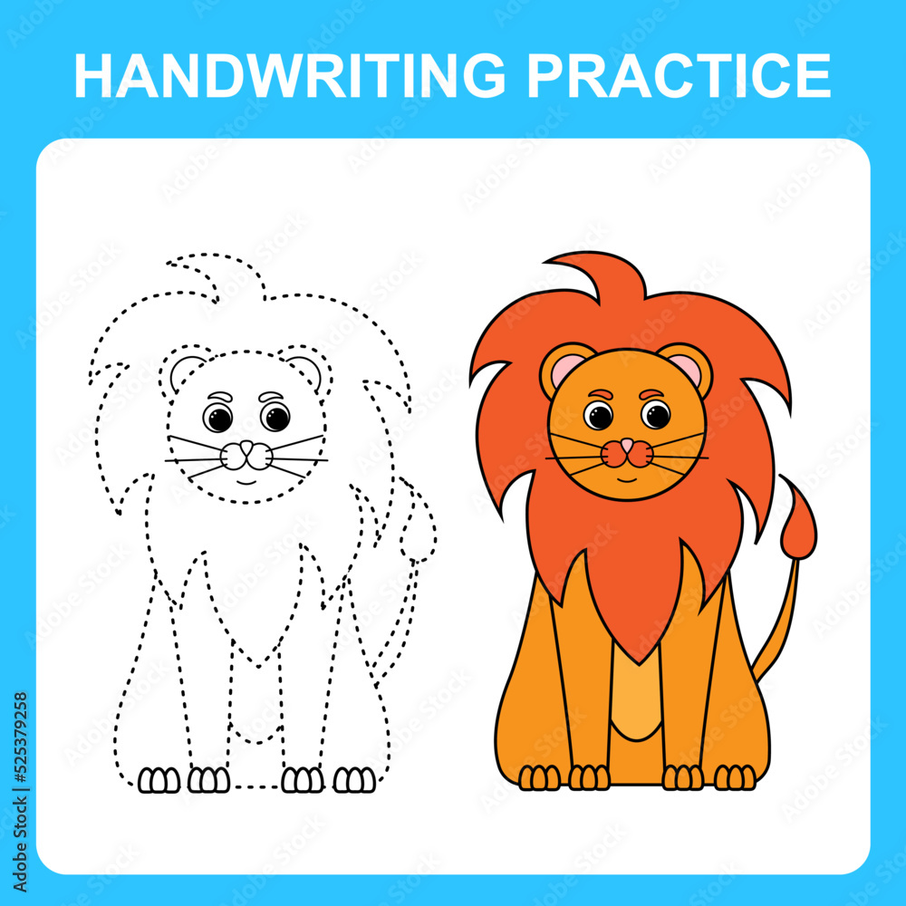 Handwriting practice. Draw lines and color the lion. Educational kids ...
