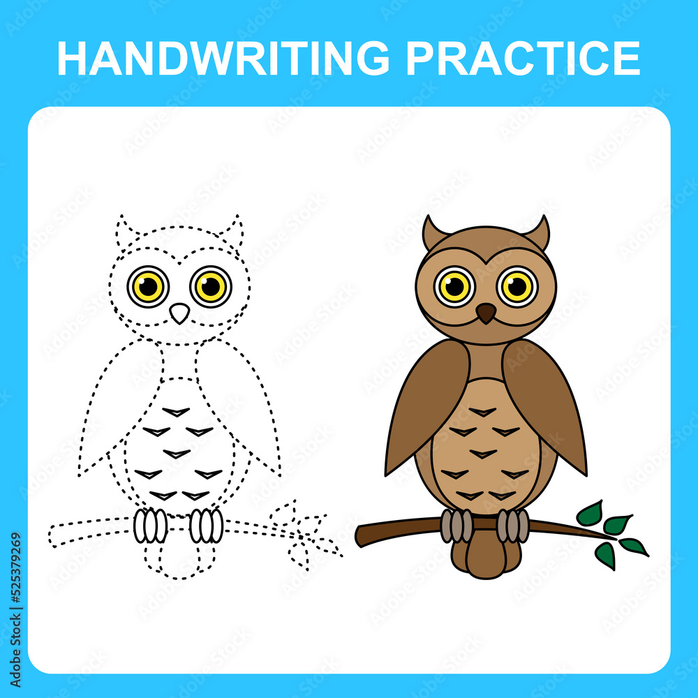 Handwriting practice. Draw lines and color the owl. Educational kids ...