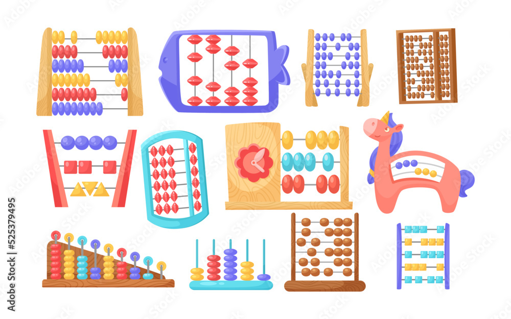 Different colorful abacus for kids vector illustrations set. Toys or ...