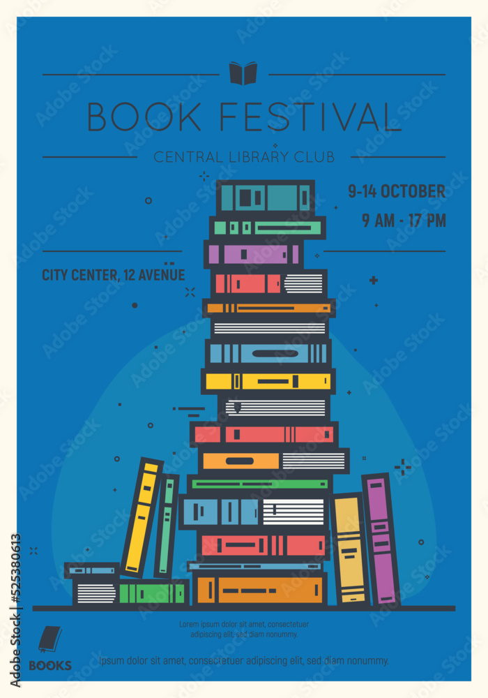 Retro style book reading club poster. Book festival and event poster ...