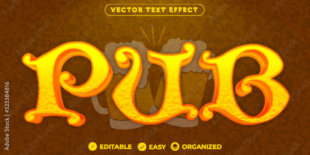 Pub Text Effect,Fully Editable Font Text Effect Stock Vector | Adobe Stock