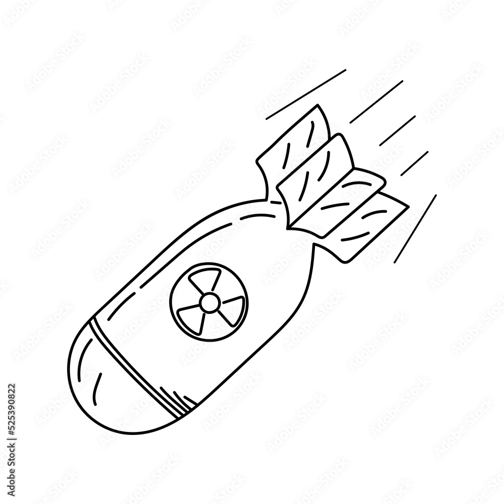 Linear atomic bomb. Hand drawn Nuclear weapon. Trendy modern linear ...