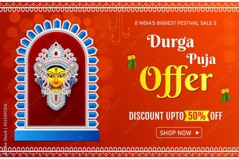Indian Durga Puja Festival Discount Sale Banner Design Durga Puja Offer indian-durga-puja-festival-discount-sale-banner-design-durga-puja-offer