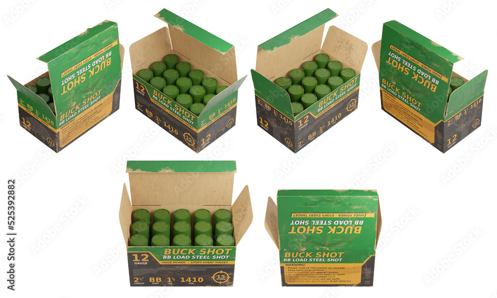 3d render illustration of an opened shotgun ammunition box isolated on ...