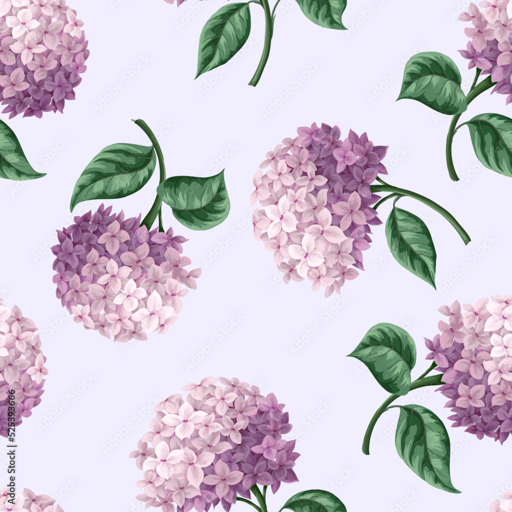 Seamless botanical pattern with pink hydrangeas. Vector Stock Vector ...