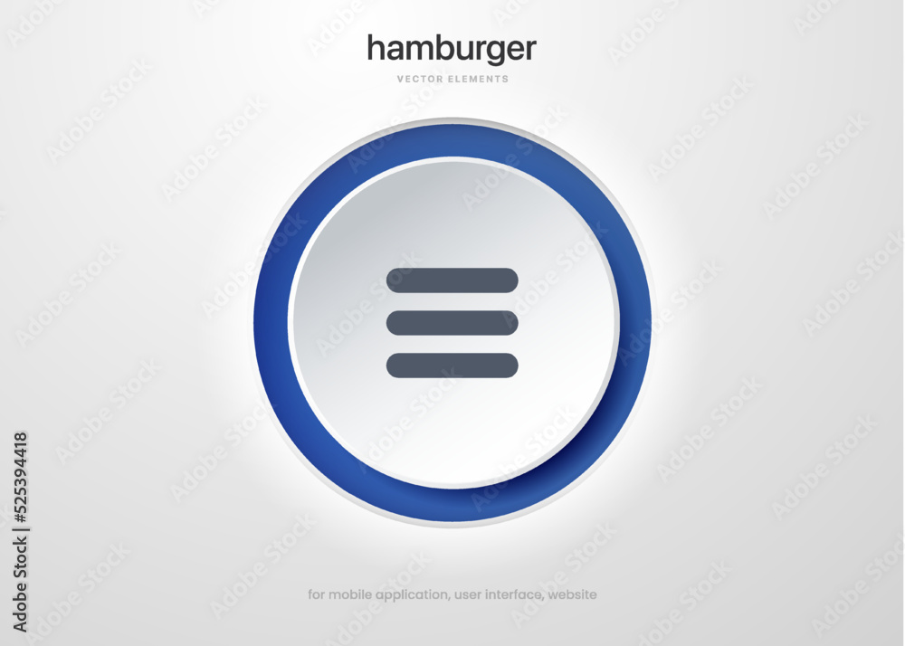 3d website navigation hamburger menu icon button. Flat website menu ...