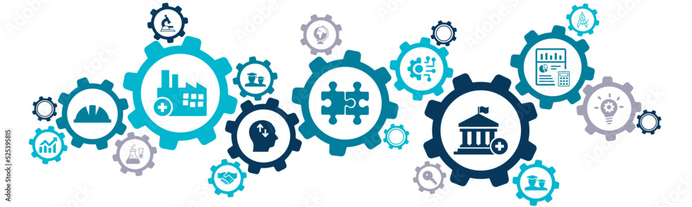 University industry collaboration vector illustration blue concept with ...