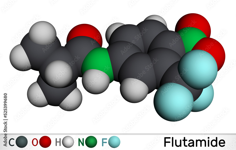 Flutamide molecule. It is is antiandrogen used for locally confined ...