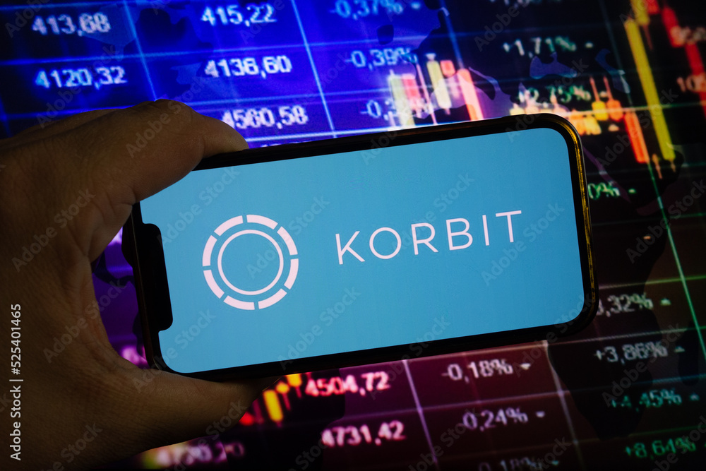 KONSKIE, POLAND - August 10, 2022: Smartphone displaying logo of Korbit cryptocurrency exchange ...