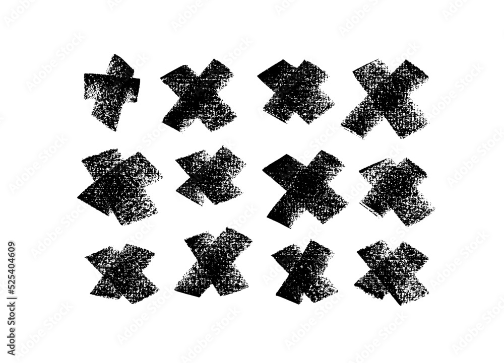 Grunge letter X drawn in charcoal. Hand drawn X mark set. Vector black ...