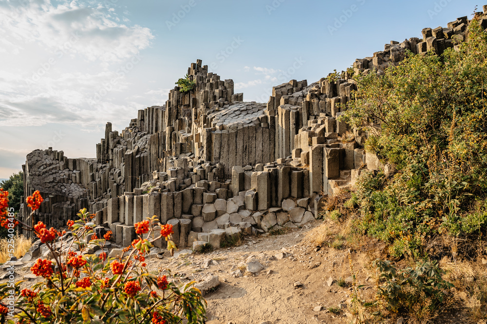 Basalt rock called Panska skala or Varhany located in Kamenicky Senov ...