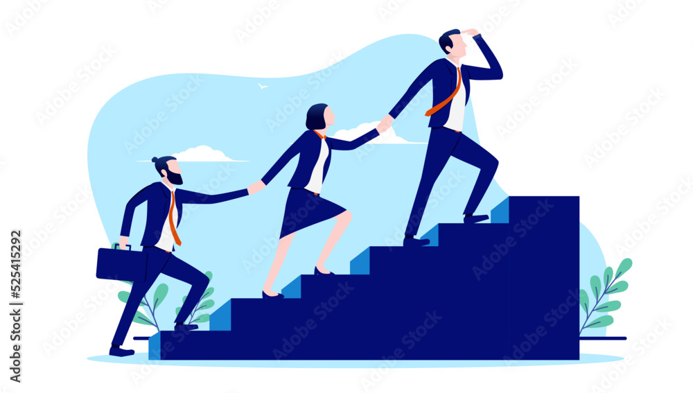 Business leadership - Businesspeople walking up stairs following the ...