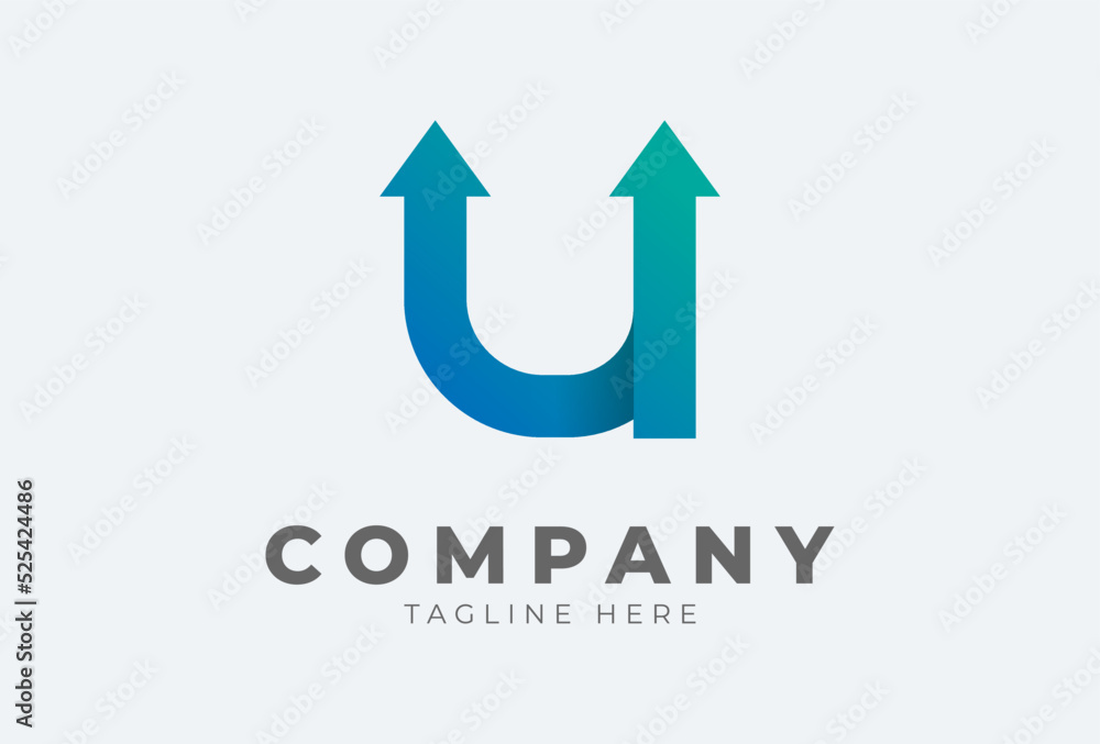 Initial U logo. letter U with arrow in gradient colour logo design ...