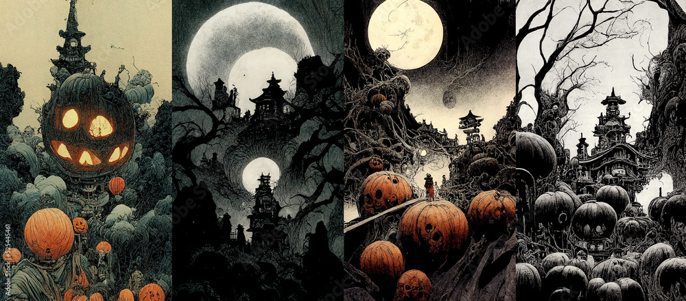 Spooky halloween night, drawing, illustration Stock-Illustration ...